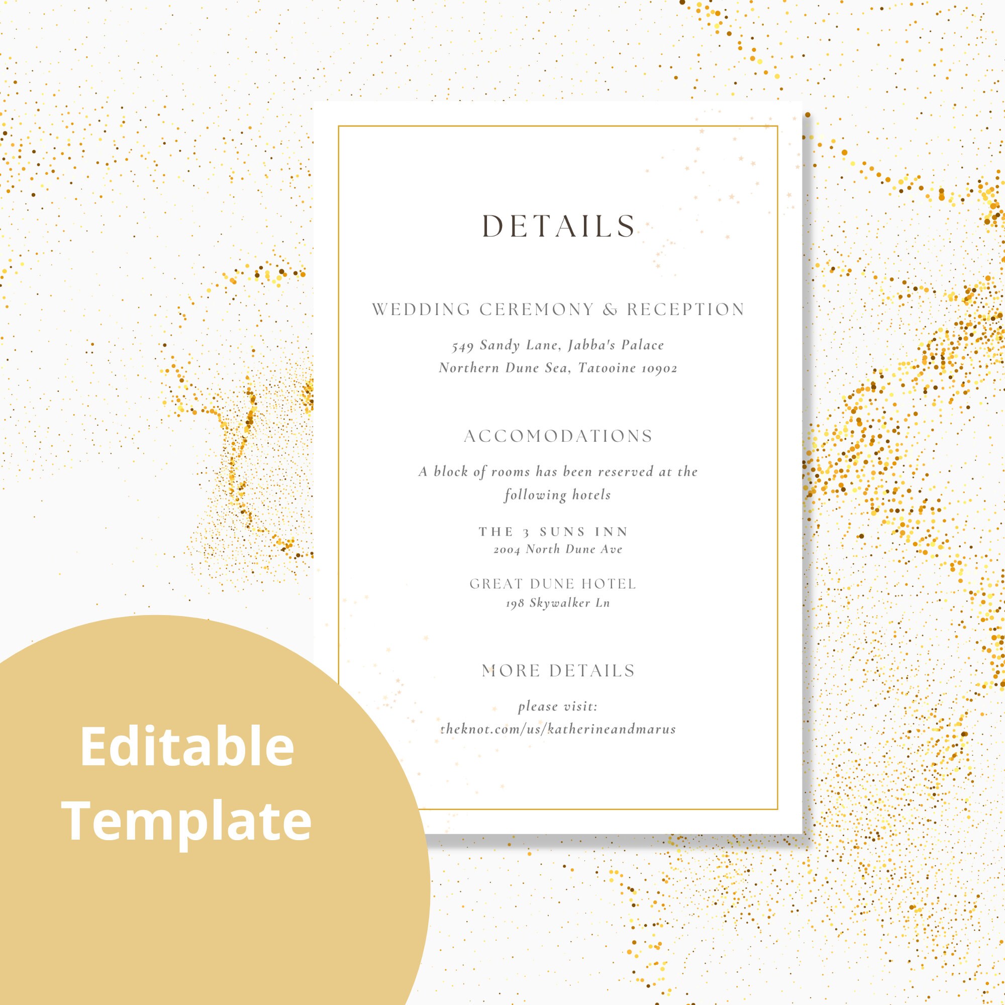 Golden Falcon Inspired Invitation, Details Card, & RSVP Card Set Canva ...
