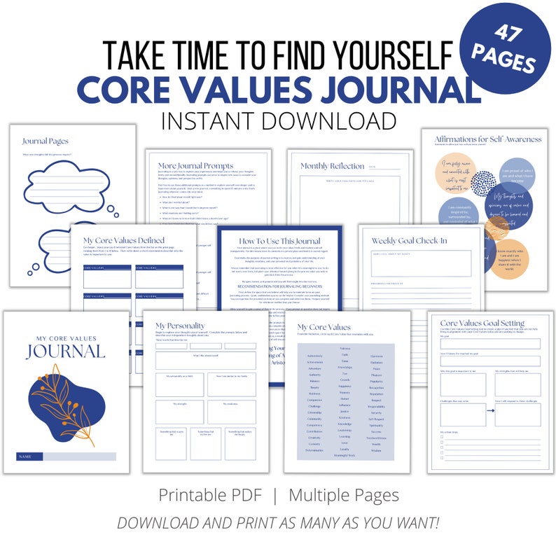 Core Values Journal to Support Positive Affirmation and - Etsy