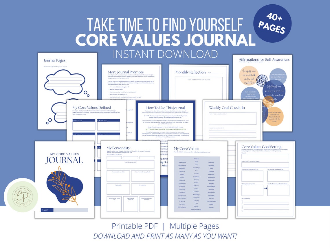 Core Values Journal to Support Positive Affirmation and Finding ...
