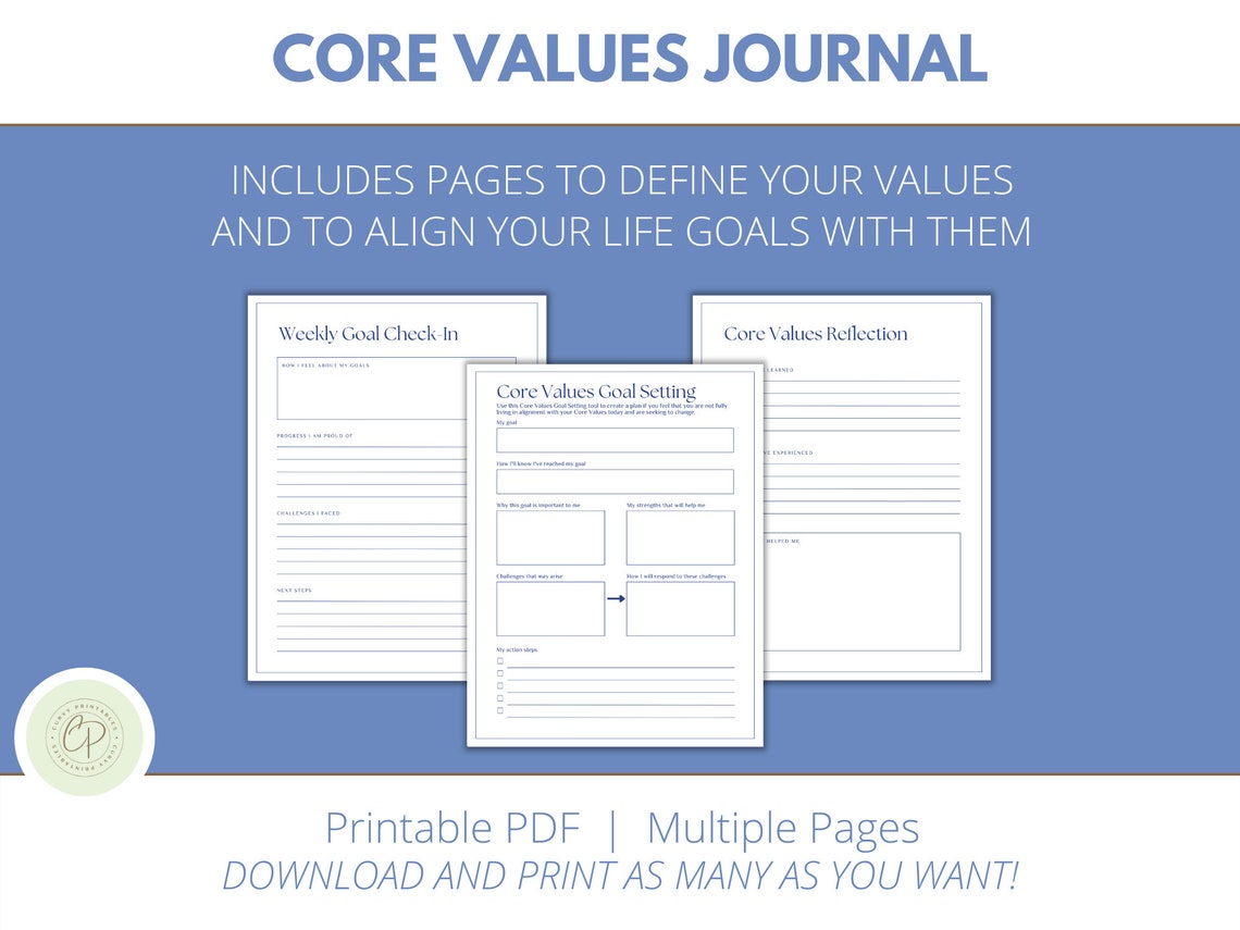 Core Values Journal to Support Positive Affirmation and Finding ...