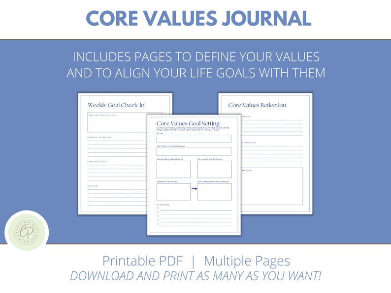 Core Values Journal to Support Positive Affirmation and Finding ...