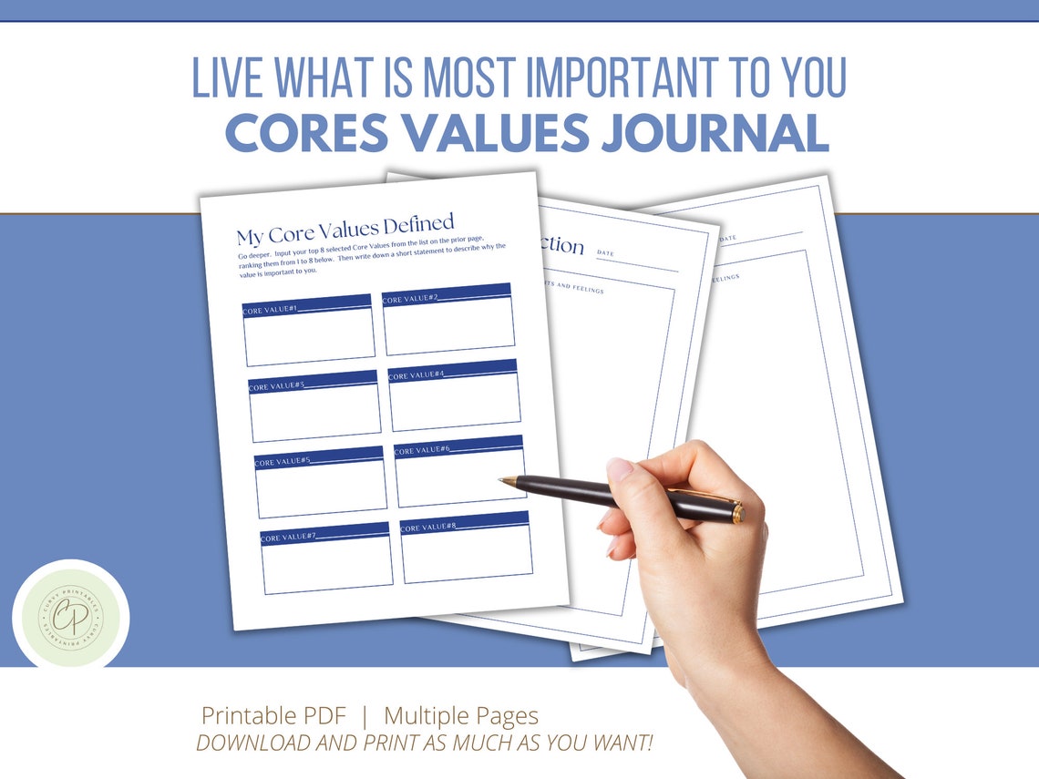 Core Values Journal to Support Positive Affirmation and Finding ...