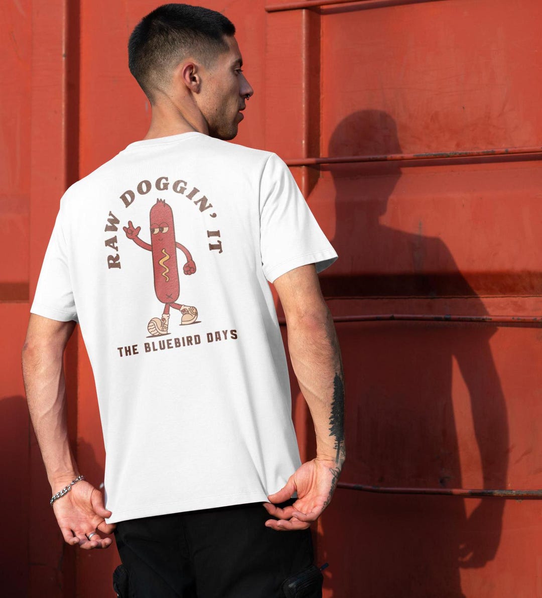 Raw Doggin' It - Hot Dog Cartoon - Organic Cotton T-shirt - Etsy