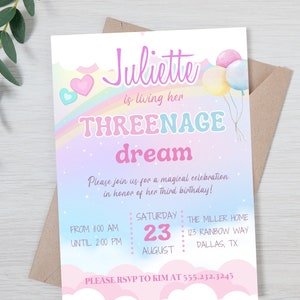 Threenage Dream Invitation, Third Birthday Invite, Threenager Invite ...