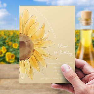 Sunflower Birthday Invitation Floral Party Invite Rustic - Etsy