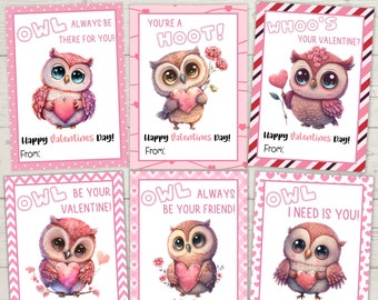 OWL VALENTINES Printable Owl Valentine Cards Classroom Valentines ...
