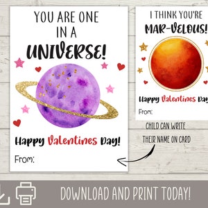 Space Valentine Tags, Kids Valentine Cards, Outer Space Valentine ...