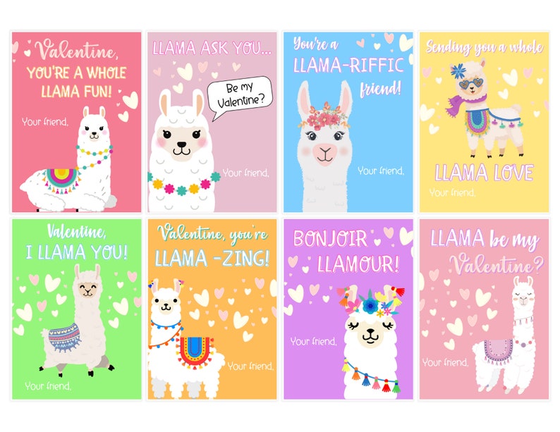 Llama Valentines Day Cards Kid Valentine Card School Alpaca - Etsy