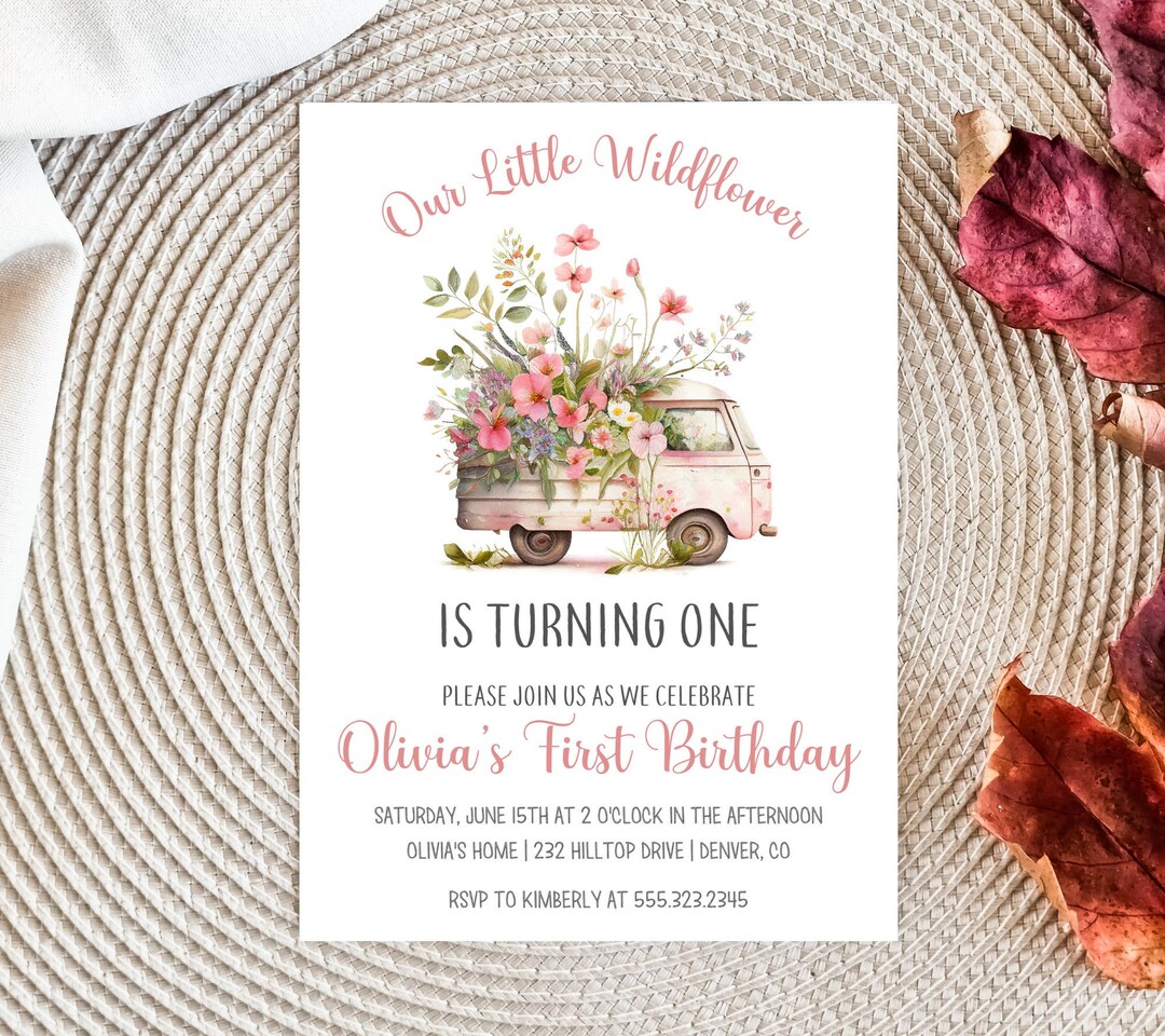 Editable Wildflower Birthday Party Invitation, First Birthday Garden ...
