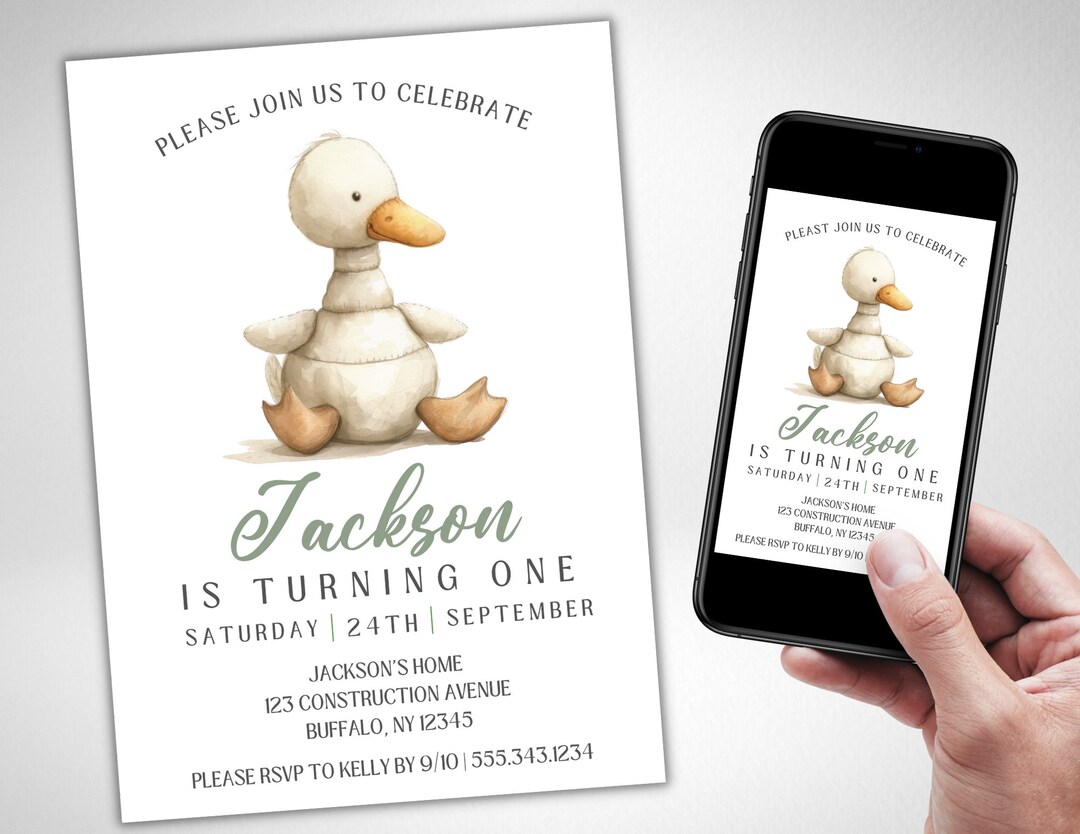 Duck First Birthday Invitation for Boy Baby Duck 1st Birthday Party ...