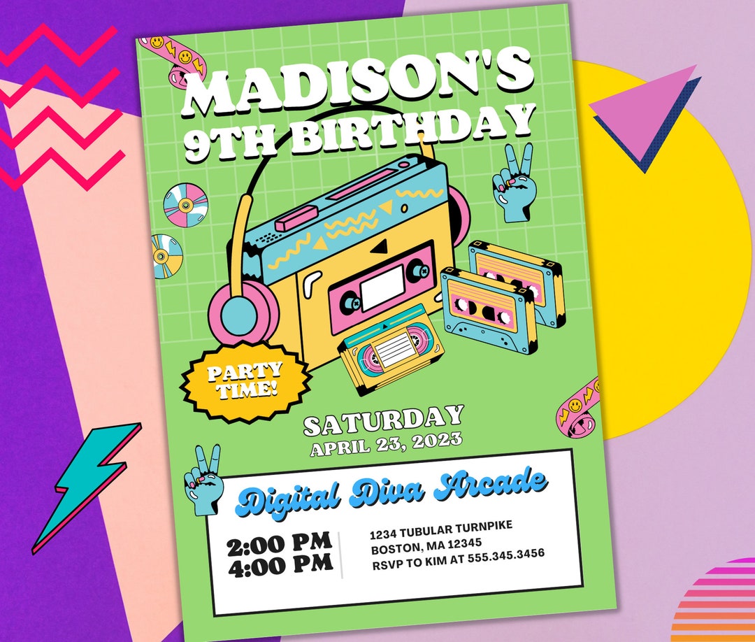90s Birthday Invitation, 90s Party Invite, 90s Birthday Party, Back to ...