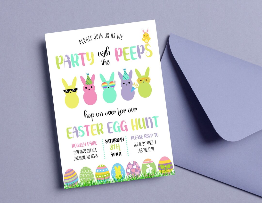 Easter Party Invitation, Party Peeps, Easter Egg Hunt Invitation ...
