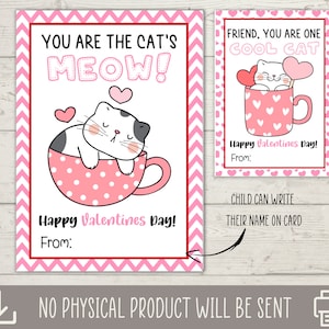 Printable Cat Valentine's Day Cards, Classroom Valentine's Day Cards ...