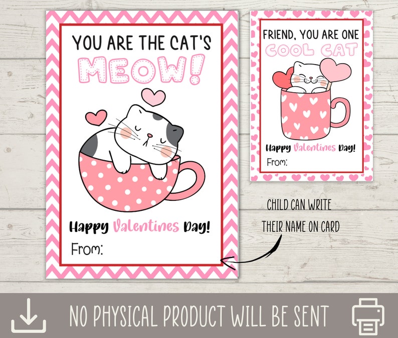 Printable Cat Valentine's Day Cards Classroom - Etsy