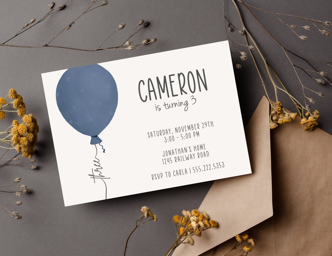 Editable Third Birthday Invitation, Minimalist 3rd Birthday Invite ...