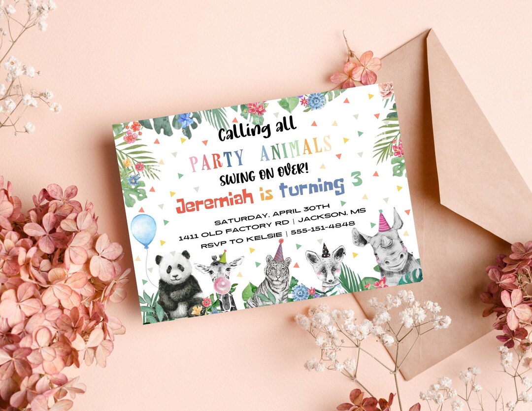 Party Animals Birthday Invitation, Printable Birthday Invitation ...