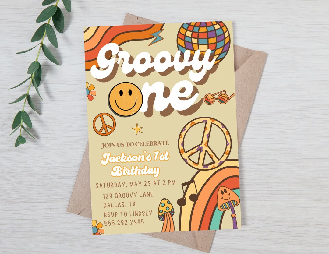 Editable Groovy One Retro 1st Birthday Invitation First Birthday One ...