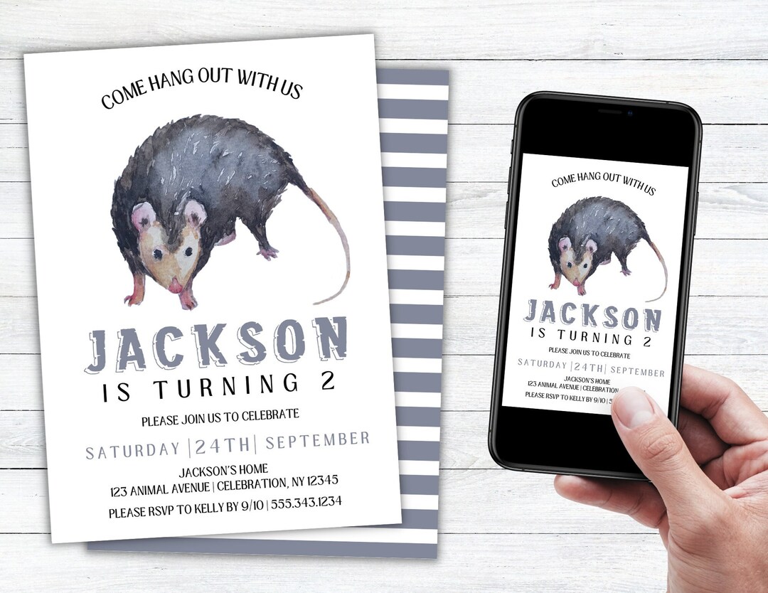 Simple Opossum Birthday Invitation Opossum Birthday Party Possum 2nd ...