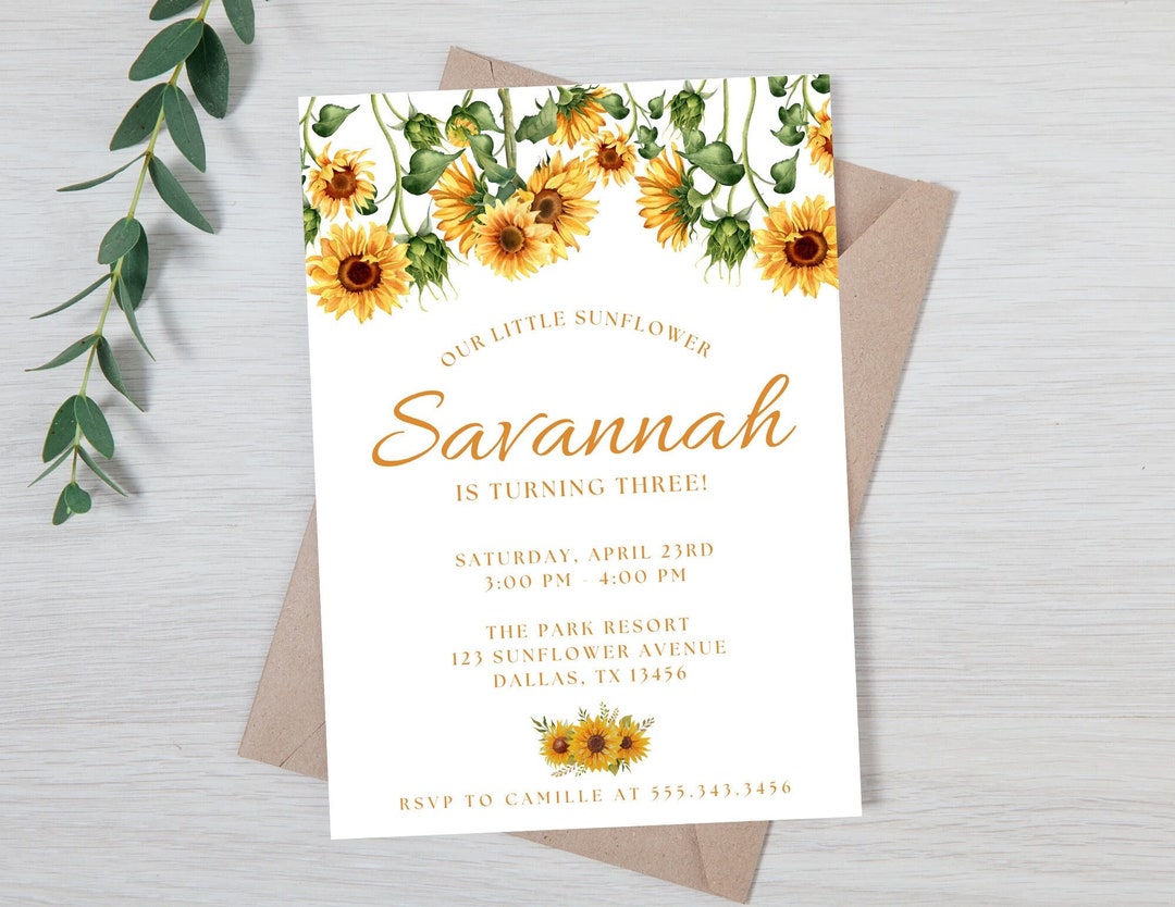 Sunflower Birthday Invitation Floral Party Invite Rustic Sunflower ...