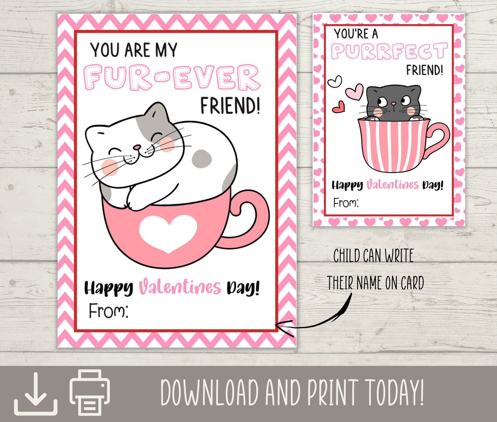 Printable Cat Valentine's Day Cards Classroom - Etsy