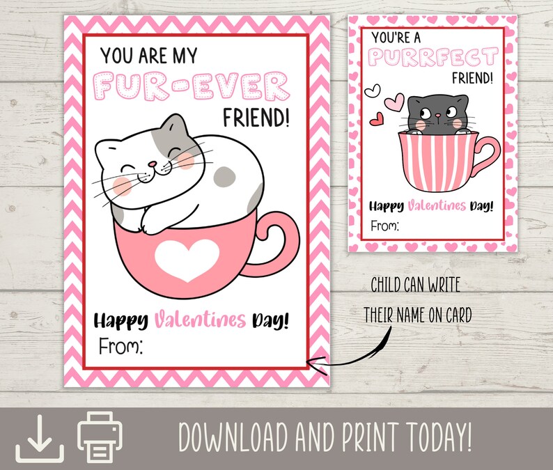 Printable Cat Valentine's Day Cards Classroom - Etsy
