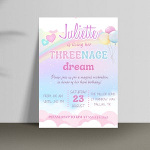 Threenage Dream Invitation, Third Birthday Invite, Threenager Invite ...