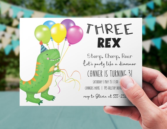 Three Rex Invitation Three Rex Birthday Invitation Instant - Etsy