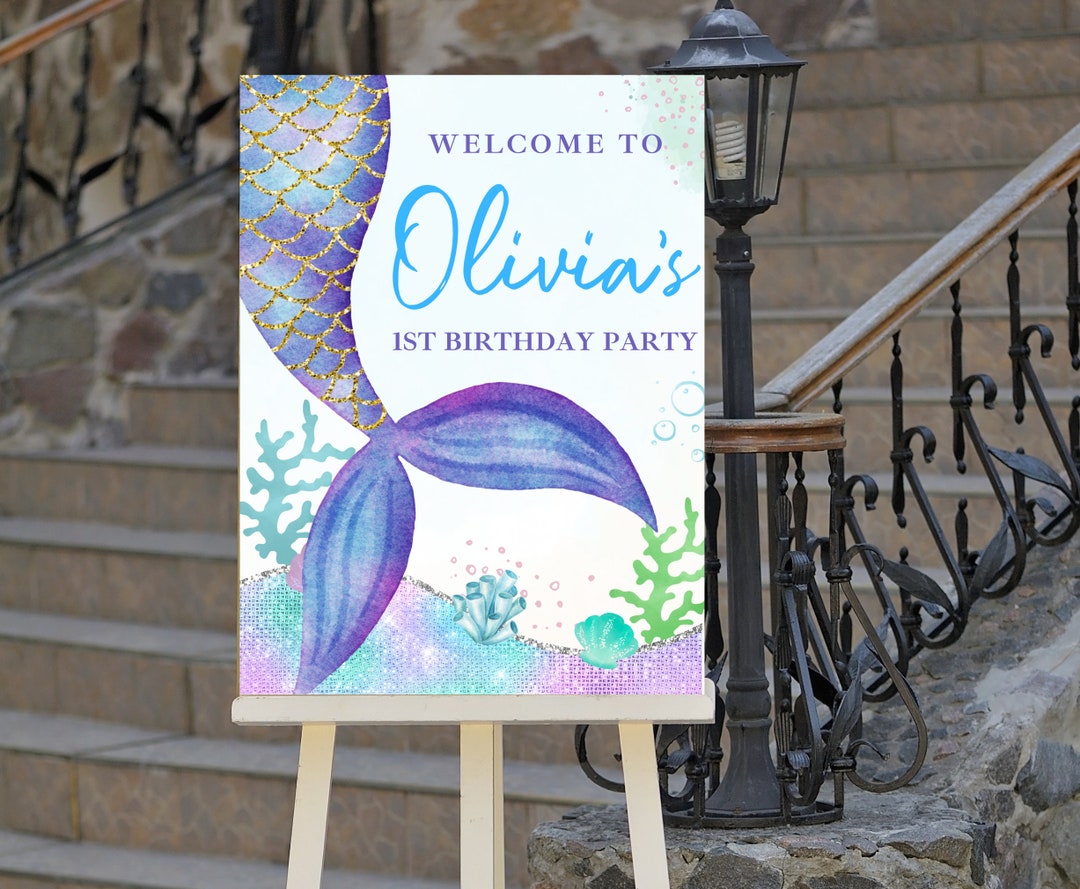 Glitter Mermaid Birthday Welcome Sign Under the Sea Purple - Etsy