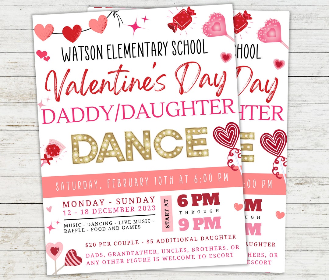Editable Valentine's Day Daddy Daughter Dance, Valentines School Dance ...