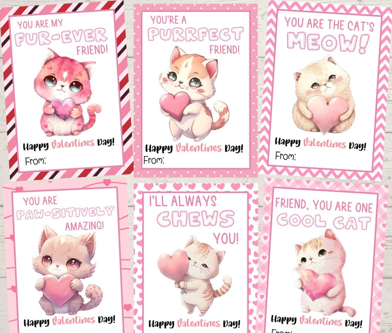 Printable Cat Valentine's Day Cards Classroom - Etsy