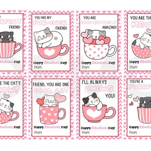 Printable Cat Valentine's Day Cards, Classroom Valentine's Day Cards ...