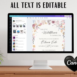 Editable Wildflower Birthday Party Invitation, First Birthday Garden ...