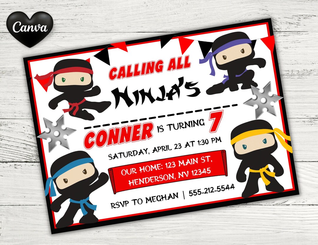 EDITABLE Ninja Invitation Ninja Birthday Ninja Party Invite TEMPLATE ...