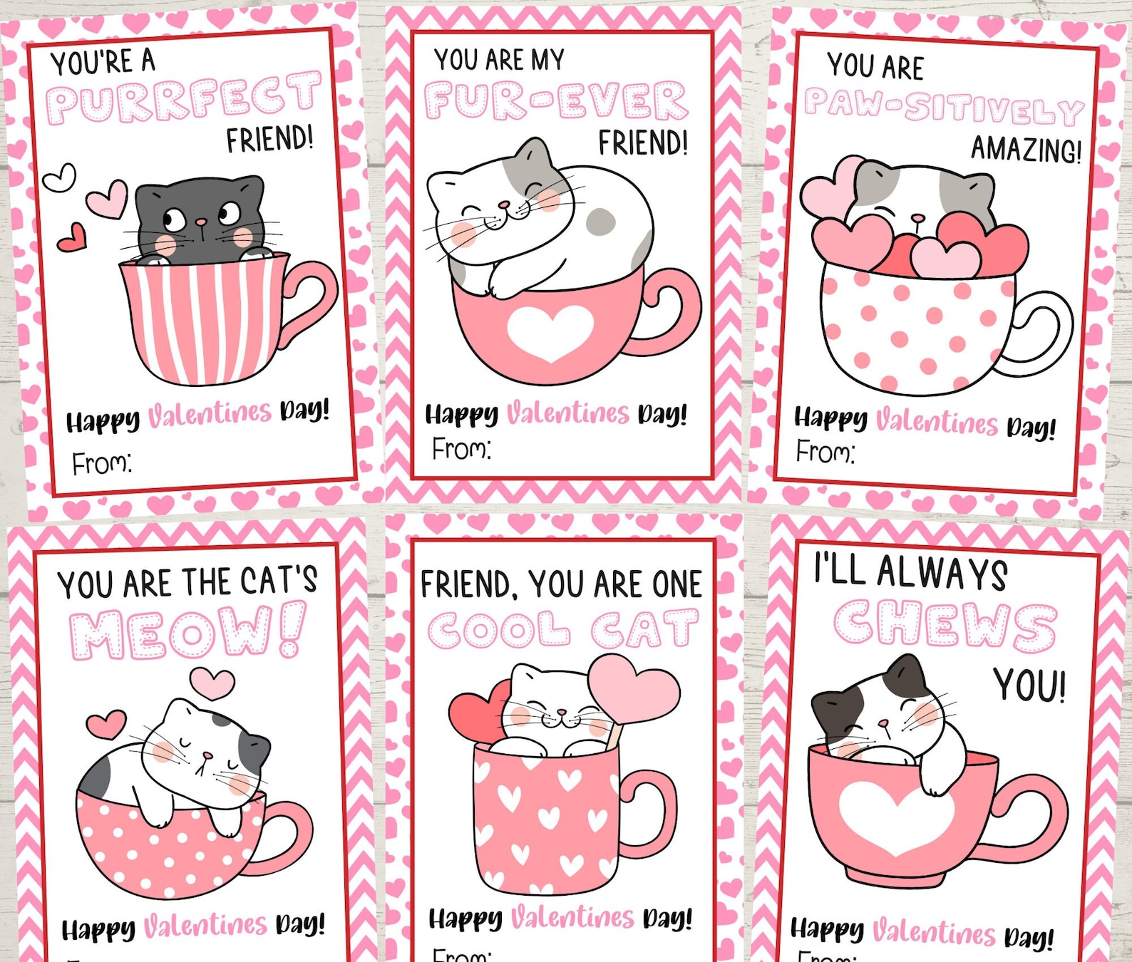 Printable Cat Valentine's Day Cards Classroom - Etsy