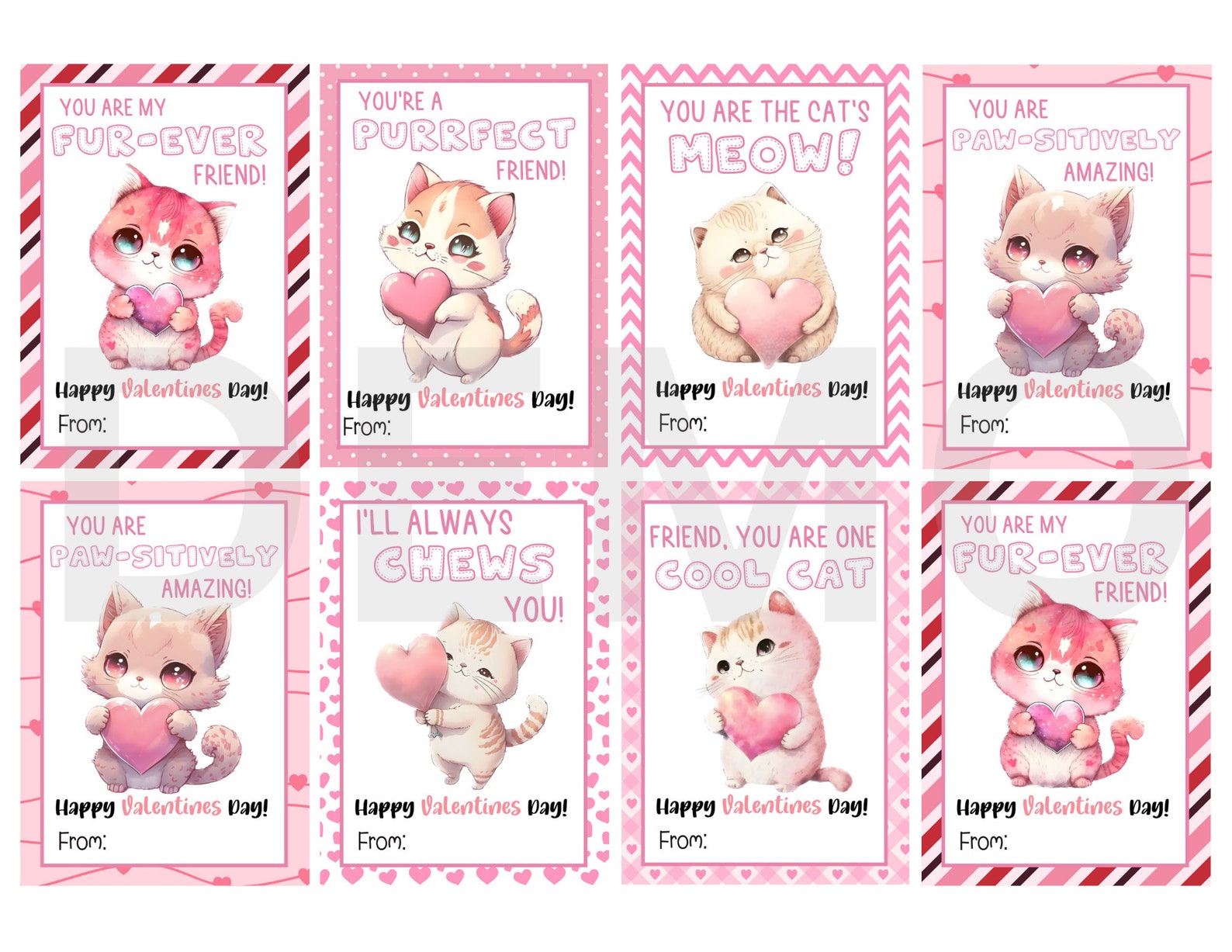 Printable Cat Valentine's Day Cards Classroom - Etsy