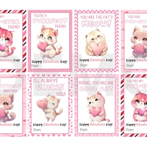 Printable Cat Valentine's Day Cards, Classroom Valentine's Day Cards ...