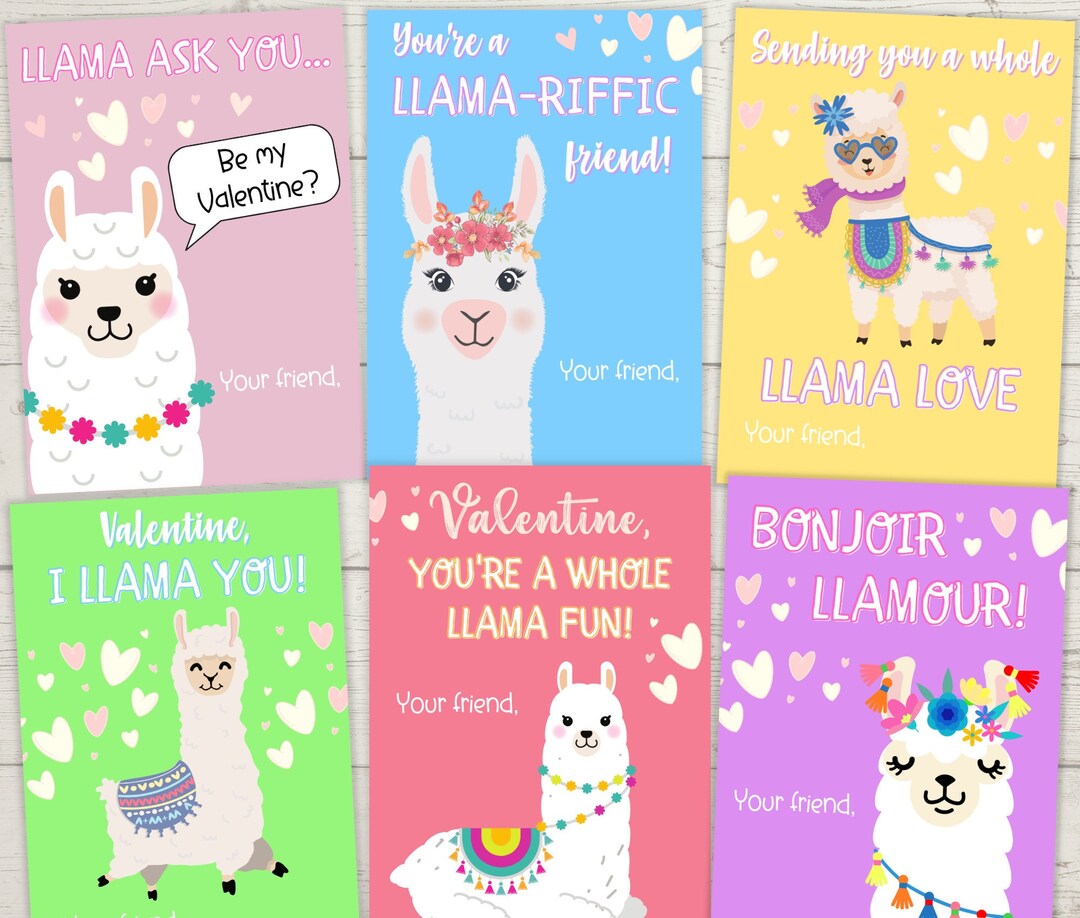 Llama Valentines Day Cards Kid Valentine Card School Alpaca Class ...