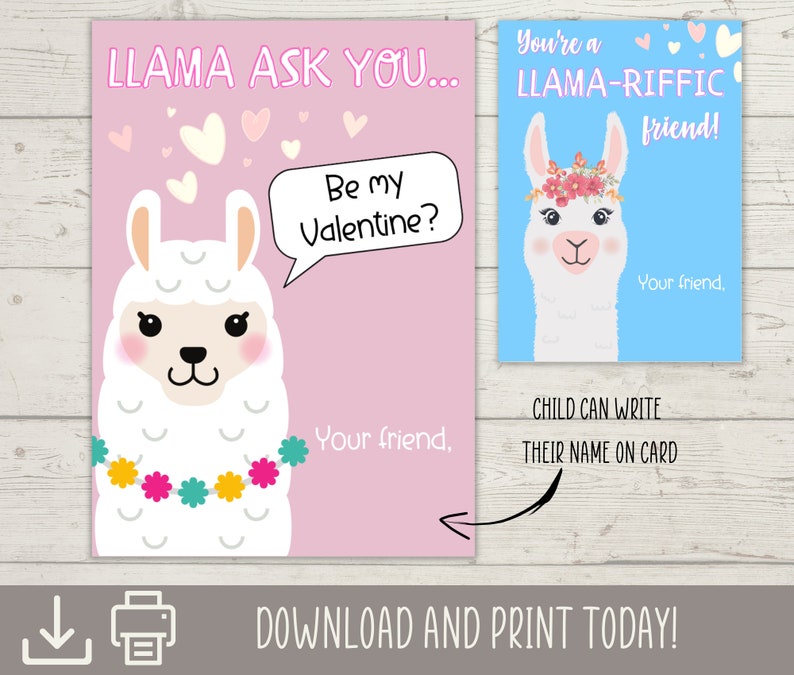 Llama Valentines Day Cards Kid Valentine Card School Alpaca - Etsy