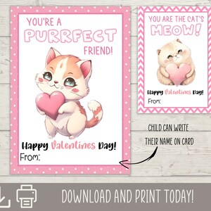 Printable Cat Valentine's Day Cards, Classroom Valentine's Day Cards ...
