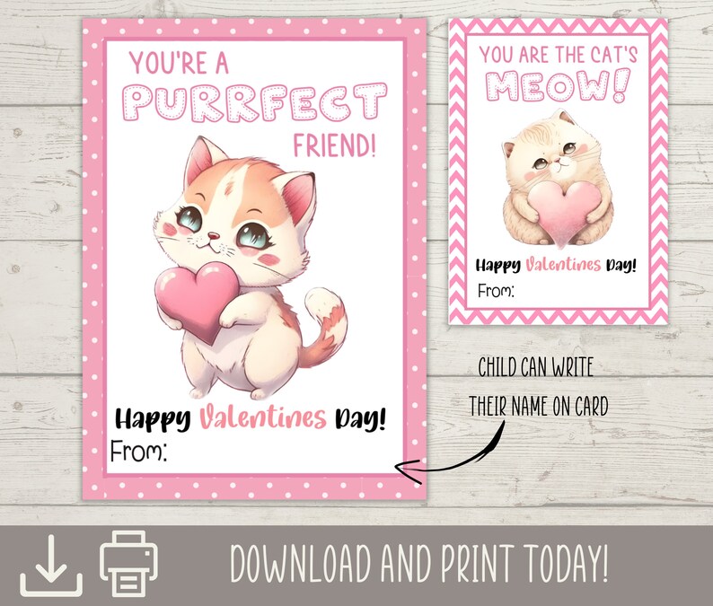 Printable Cat Valentine's Day Cards Classroom - Etsy