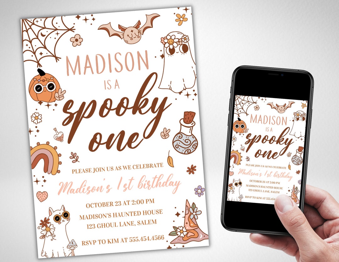 Editable Spooky One Halloween Birthday Invitation Ghost 1st Birthday ...