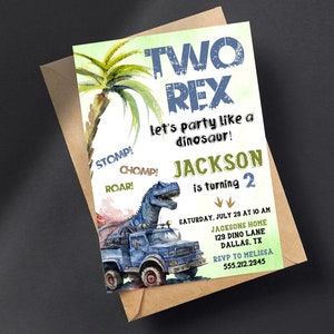 Editable Two Rex Invitation Boy, Dinosaur Birthday Invitation, Two Rex ...