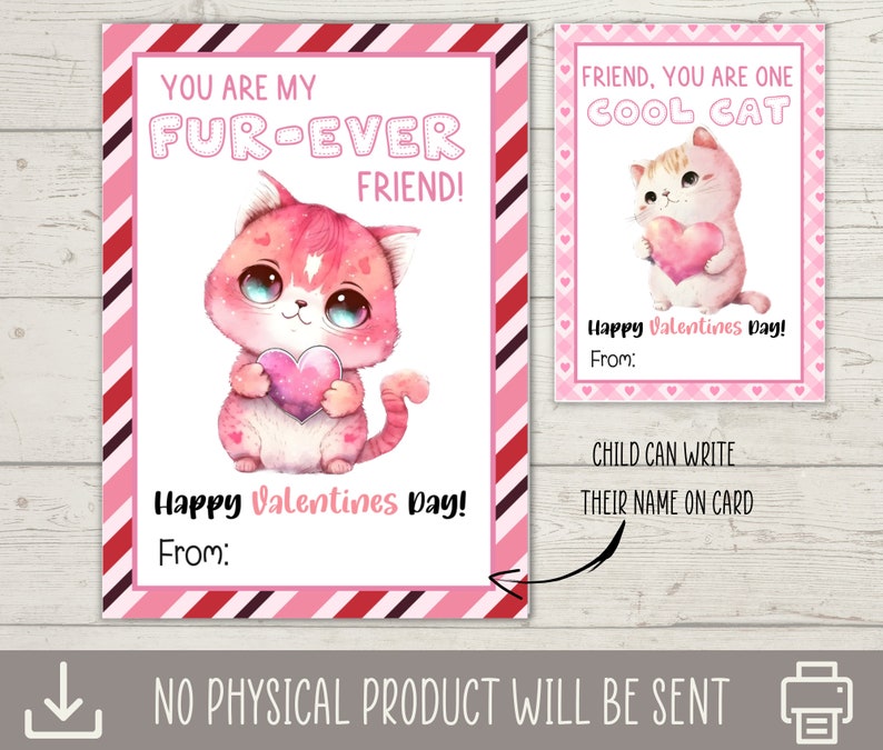 Printable Cat Valentine's Day Cards Classroom - Etsy