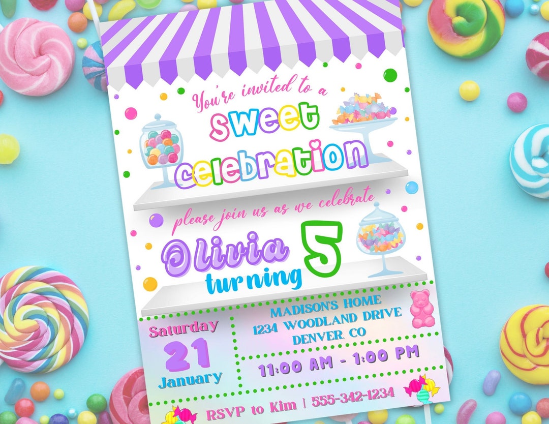 Editable Candy Land Birthday Party Invitation. Sweet Shoppe Birthday ...