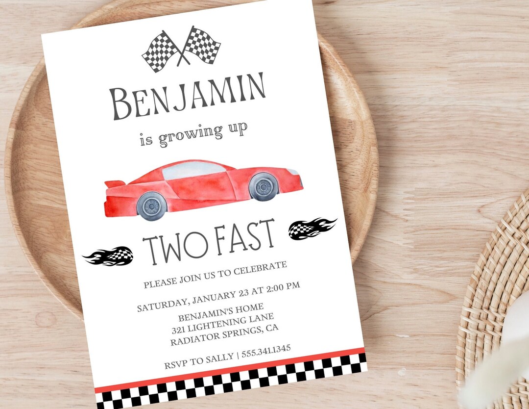 Two Fast Invitation, Racing Car Invites, Instant Download Racing Car ...
