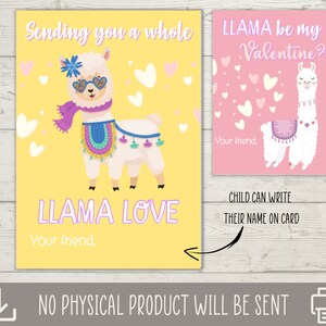 Llama Valentines Day Cards Kid Valentine Card School Alpaca Class ...