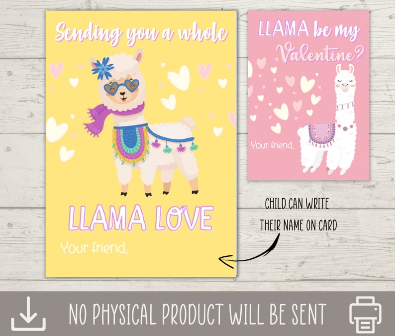 Llama Valentines Day Cards Kid Valentine Card School Alpaca - Etsy