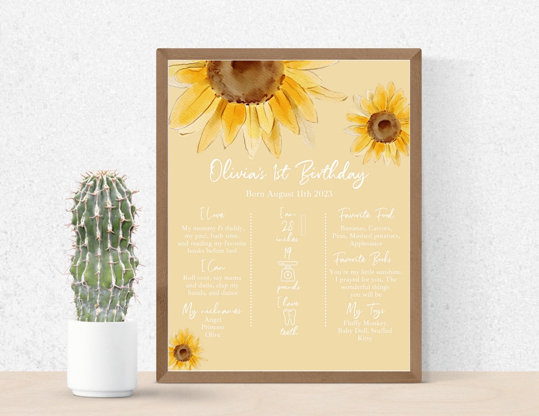 Sunflower First Birthday Milestones Sign Printable Boho Sunflower ...