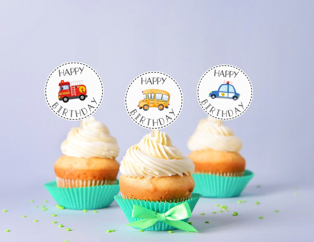 Transportation Cupcake Toppers Firetruck Cupcake Topper Police Car ...