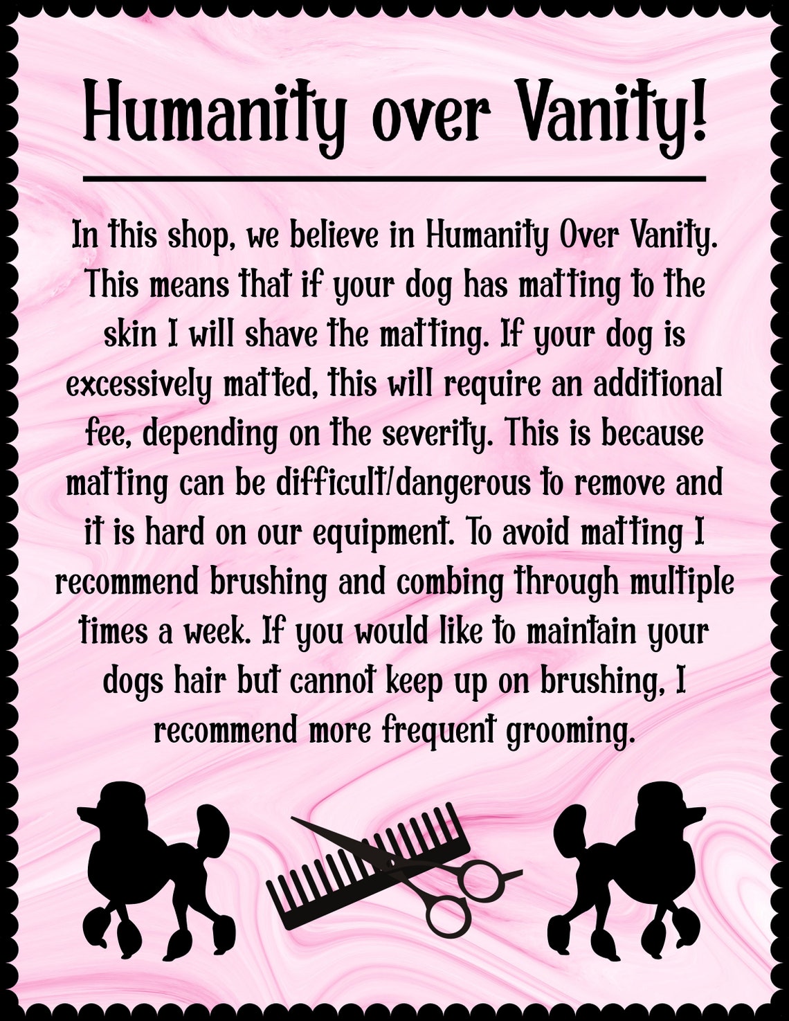 JPG File for DOWNLOAD Humanity Over Vanity Grooming Shop Sign Pink ...